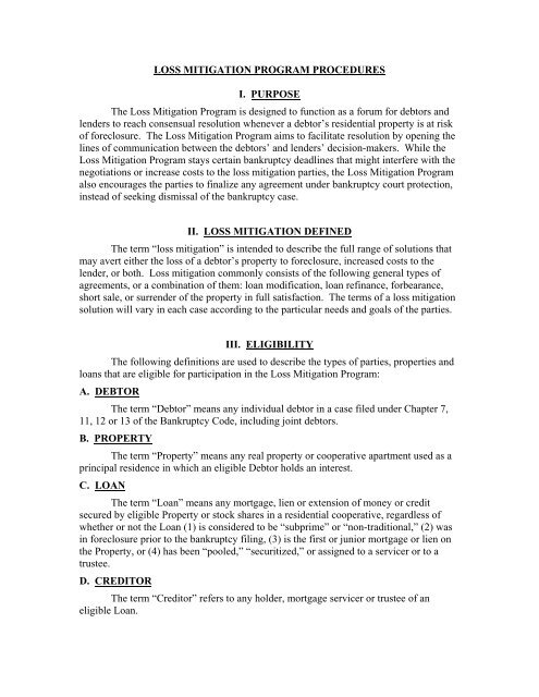 Loss Mitigation Program Procedures - Southern District of New York