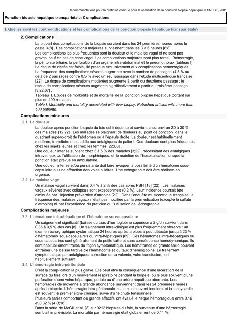 Complications de la ponction biopsie hépatique - SNFGE