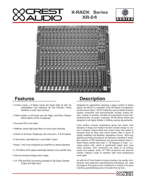 Features Description - Crest Audio