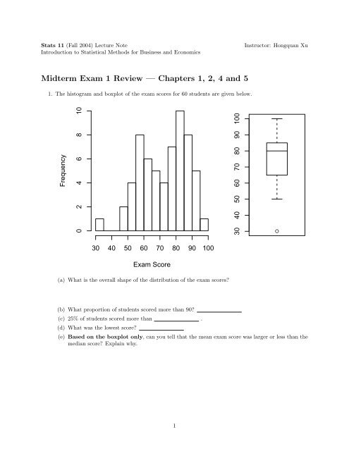 Midterm Exam 1 Reivew - UCLA Statistics