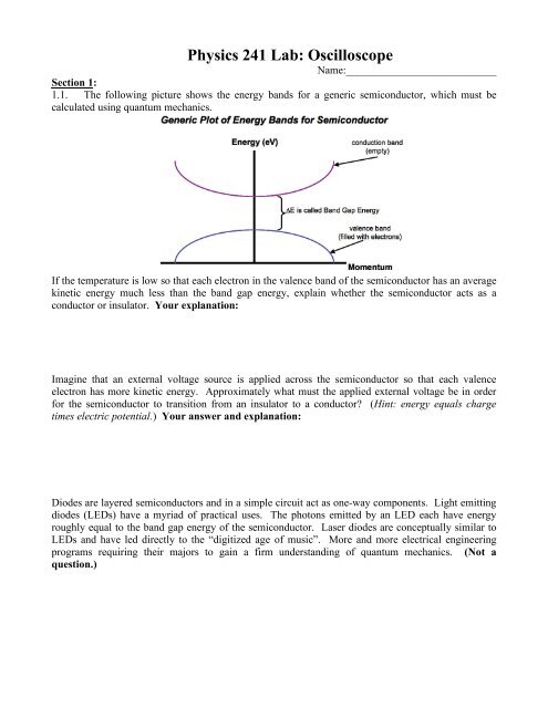 Physics 241 Lab: Oscilloscope
