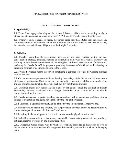 FIATA Model Rules for Freight Forwarding Services