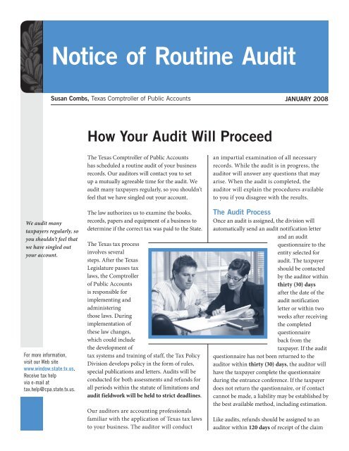 Notice of Routine Audit - Texas Comptroller of Public Accounts