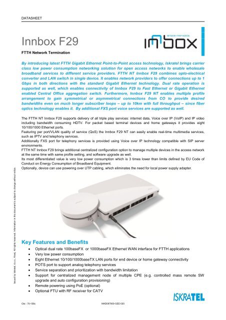 Innbox F29 (Datasheet) - Innbox - World in A Box