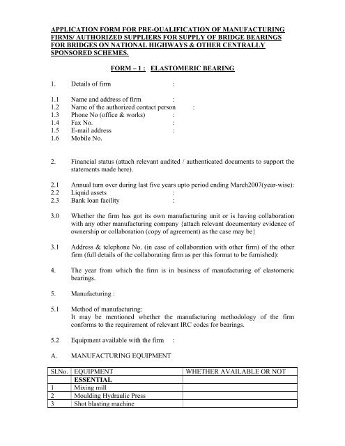 application form for pre-qualification of manufacturing firms