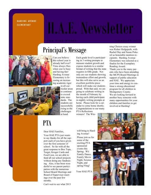 Principal's Message PTA - Montgomery County Public Schools