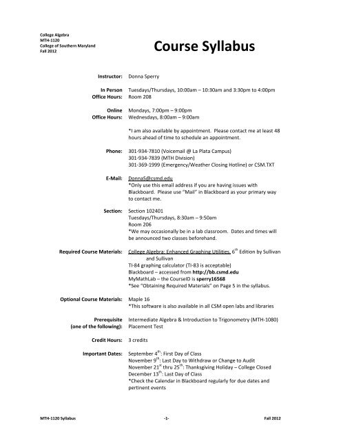 Course Syllabus - Distance Learning and Faculty Development ...