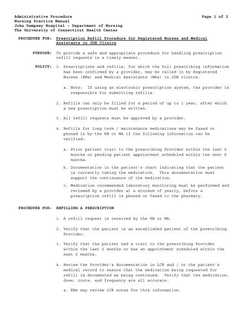 Prescription Refill Procedure for Registered Nurses and Medical ...