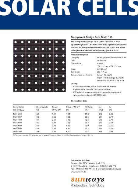 Transparent Design Cells Multi 156 - Sunways AG