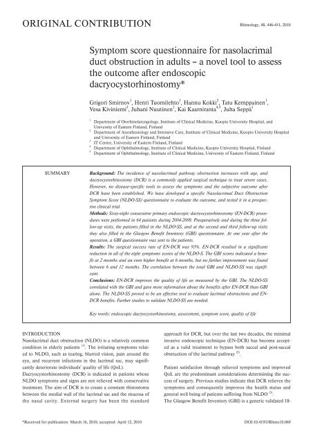 Symptom score questionnaire for nasolacrimal duct obstruction in ...