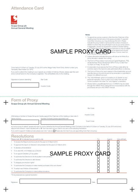 sample proxy card sample proxy card - Scapa