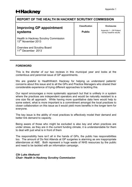 Appendix 1 - Report of HHSC - Improving GP appointment systems