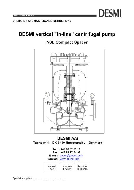 DESMI vertical in-line centrifugal pump NSL Compact Spacer ...