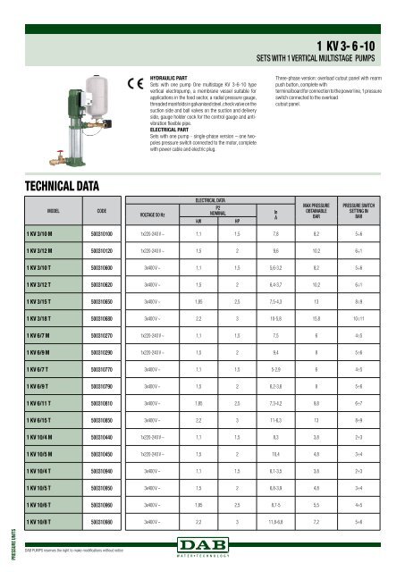 1 KV 3- 6 -10 TECHNICAL DATA - DAB Pumps S.p.a.