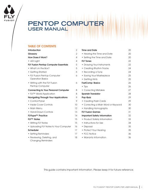 FLY FUSION PENTOP COMPUTER USER GUIDE