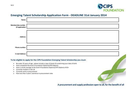 Emerging Talent Scholarship Application Form - DEADLINE 31st ...