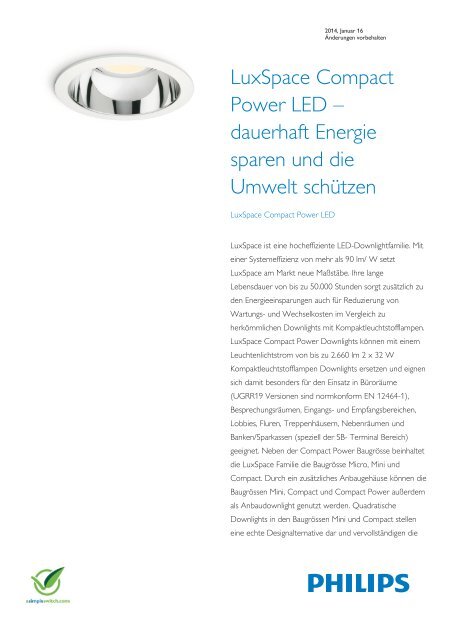 Product Familiy Leaflet: LuxSpace Compact Power LED - Philips