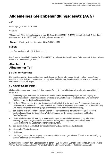 Allgemeines Gleichbehandlungsgesetz (AGG)