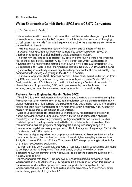 Weiss Engineering Gambit Series SFC2 and dCS 972 Converters
