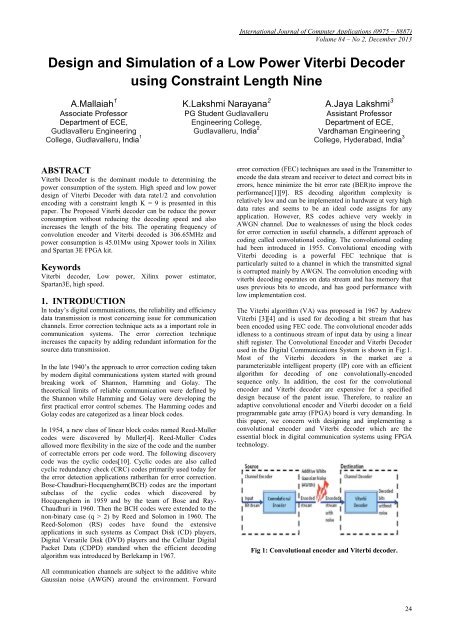 Design and Simulation of a Low Power Viterbi Decoder using ... Design and Simulation of a Low Power Viterbi Decoder using ...
