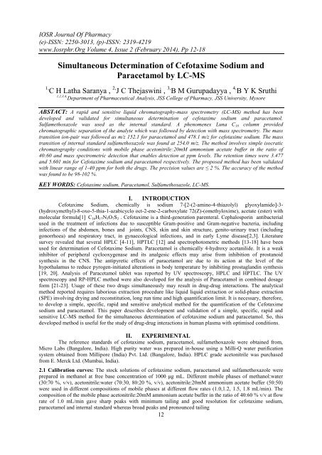 Simultaneous Determination Of Cefotaxime Sodium And Paracetamol By Lc Ms