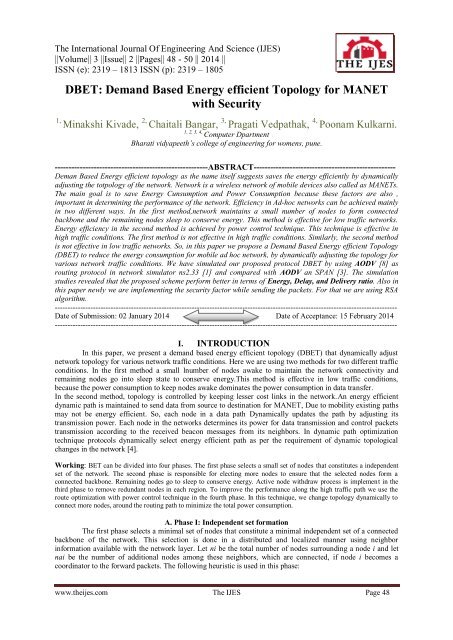 DBET: Demand Based Energy efficient Topology for MANET with Security DBET: Demand Based Energy efficient Topology for MANET with Security