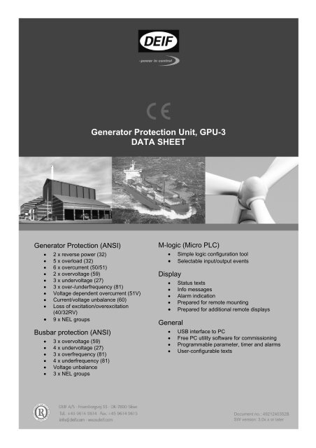 Generator Protection Unit, GPU-3 DATA SHEET Generator ...