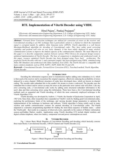 Rtl Implementation Of Viterbi Decoder Using Vhdl Iosr
