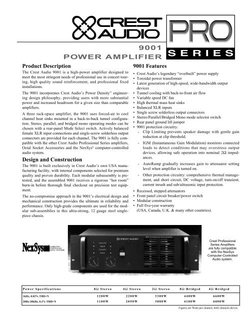 9001 POWER AMPLIFIER - Crest Audio