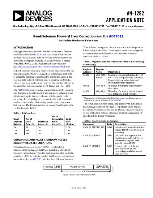 AN-1292 APPLICATION NOTE - Analog Devices