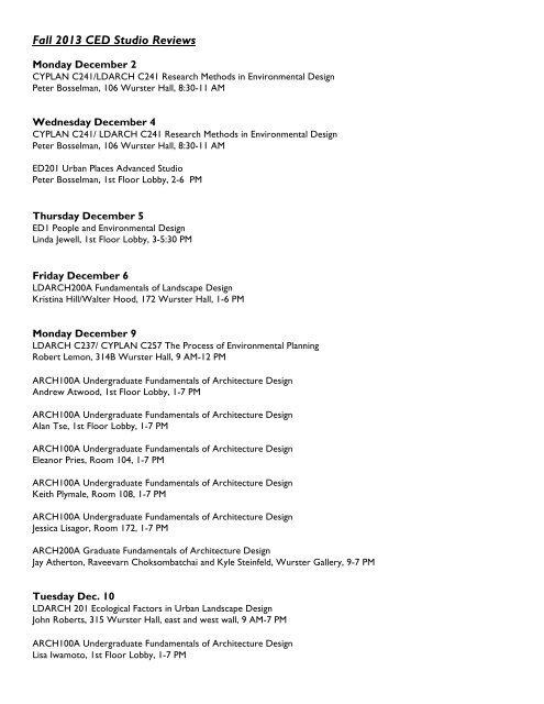 Download the full CED Final Review schedule. - College of ...