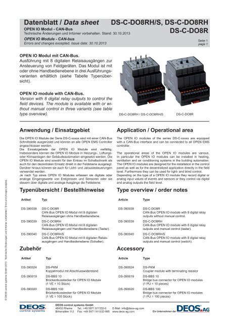 DS-C-DO8RH/S, DS-C-DO8RH DS-C-DO8R Datenblatt ... - DEOS AG