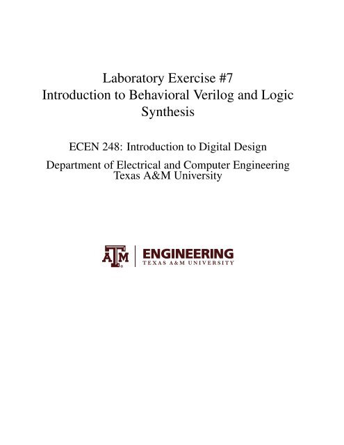 Introduction to Behavioral Verilog and Logic Synthesis Introduction to Behavioral Verilog and Logic Synthesis