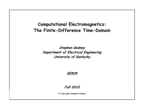 Computational Electromagnetics The Finite Difference Time Domain 