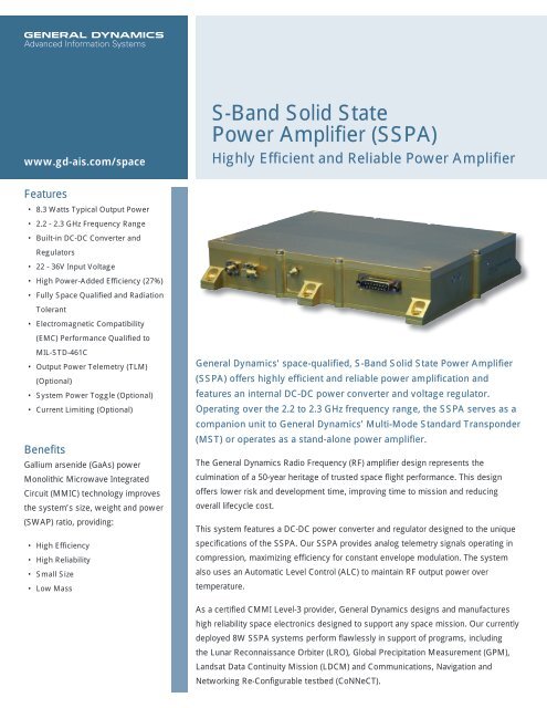 S-Band Solid State Power Amplifier (SSPA) - General Dynamics ...
