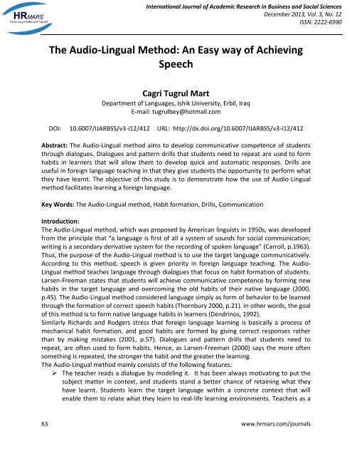 The Audio-Lingual Method: An Easy way of Achieving Speech Cagri ...