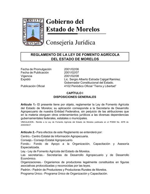 Reglamento de la Ley de Fomento Agrícola del Estado de Morelos
