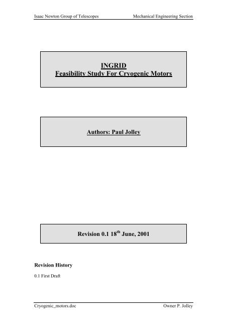 Cryogenic Stepper Motors For INGRID - Isaac Newton Group of ...