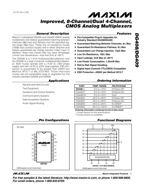 DG408/DG409 Improved, 8-Channel/Dual 4-Channel, CMOS ...