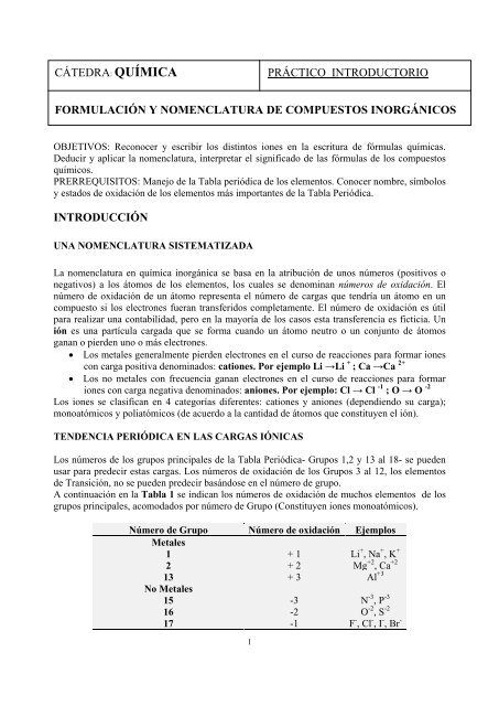 Formulación y nomenclatura de compuestos inorgánicos