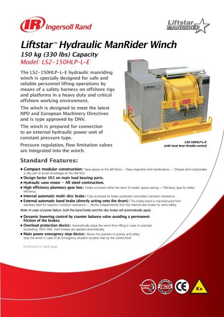 LiftstarTM Hydraulic ManRider Winch - Ingersoll Rand