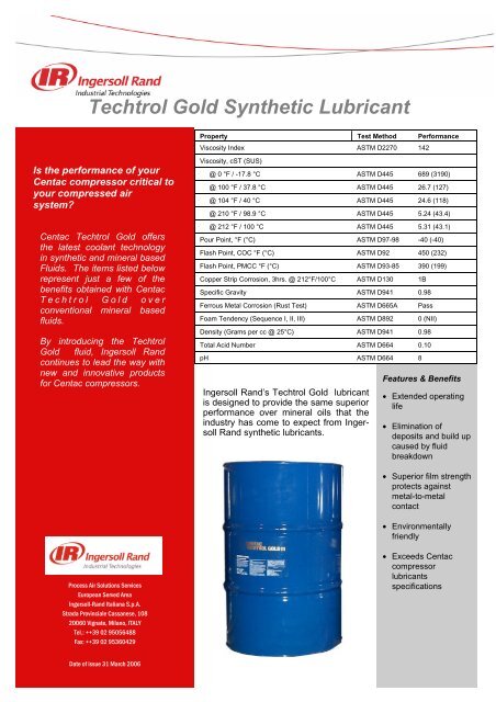 Techtrol Gold Synthetic Lubricant.pub - Ingersoll Rand