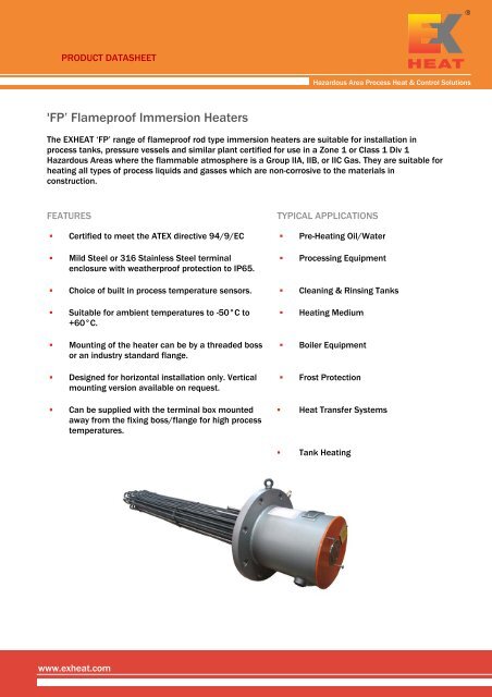 'FP' Flameproof Immersion Heaters