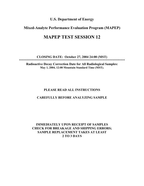 instructions for mapep test session 12 - Idaho National Laboratory