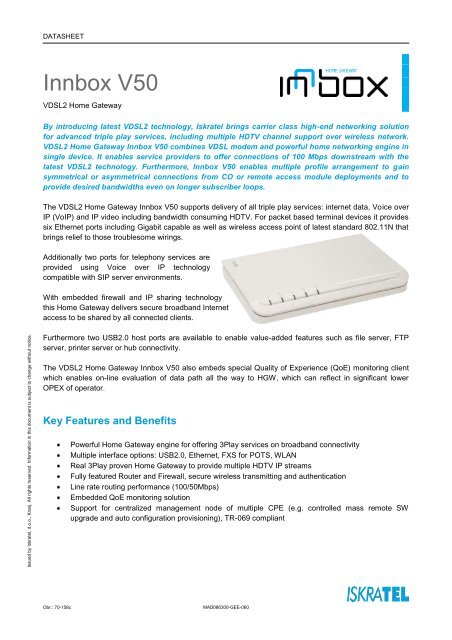 Innbox V50 (Datasheet) - Innbox - World in A Box