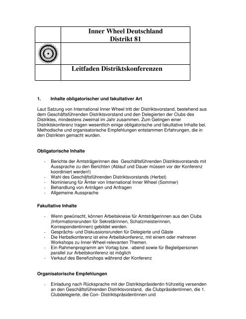Inner Wheel Deutschland Distrikt 81 Leitfaden Distriktskonferenzen