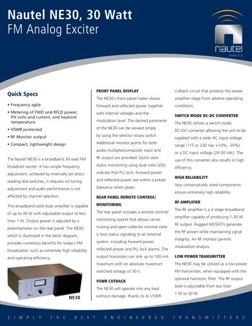 NE30, 30 W FM Exciter - Nautel