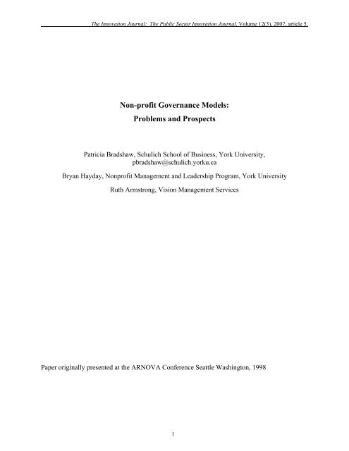 Non-profit Governance Models - The Innovation Journal