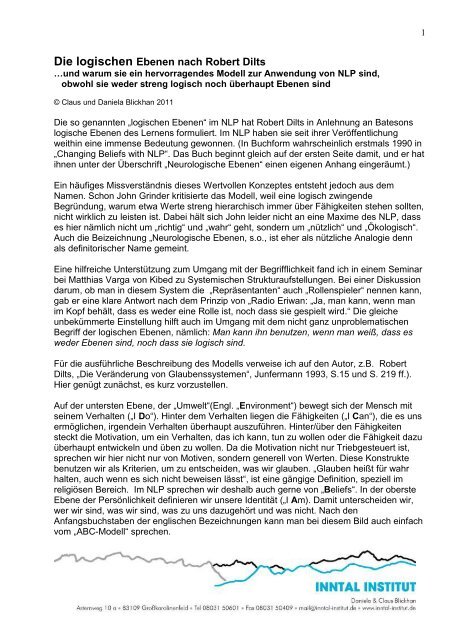 Die logischen Ebenen nach Robert Dilts - Inntal Institut