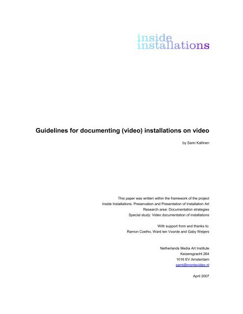 Guidelines for documenting (video) installations on video - Inside ...